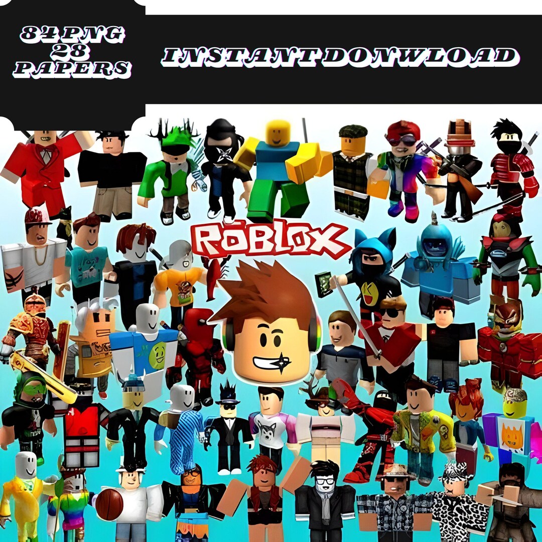 Roblox Character Clipart Bundle – 84 PNG + 28 Digital Papers | Gaming ...