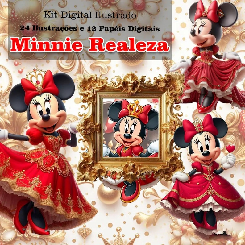Minnie Royal Clipart Bundle – Princess Minnie PNG, Red & Gold Digital ...
