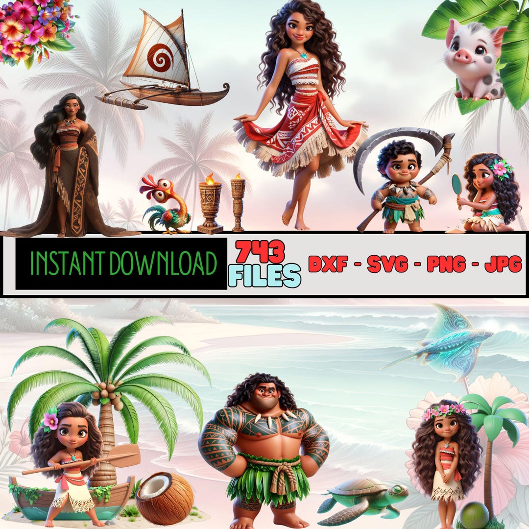 Moana PNG Clipart Bundle – 743 Files Instant Download (dxf, Svg, PNG ...