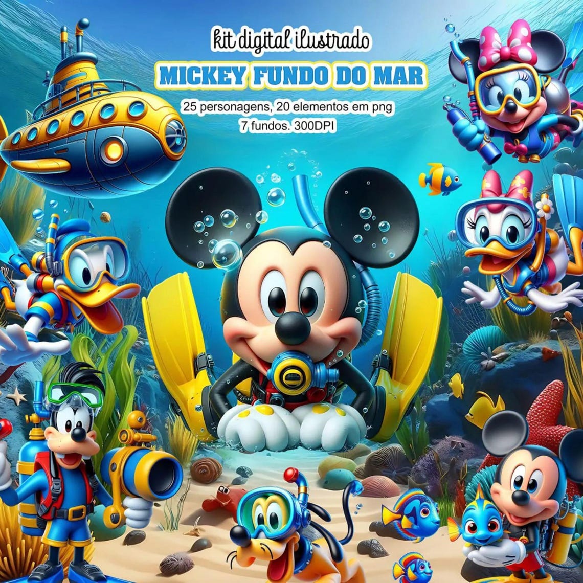 Mickey Underwater / Ocean Clipart Bundle – 25 Characters, 20 Elements ...