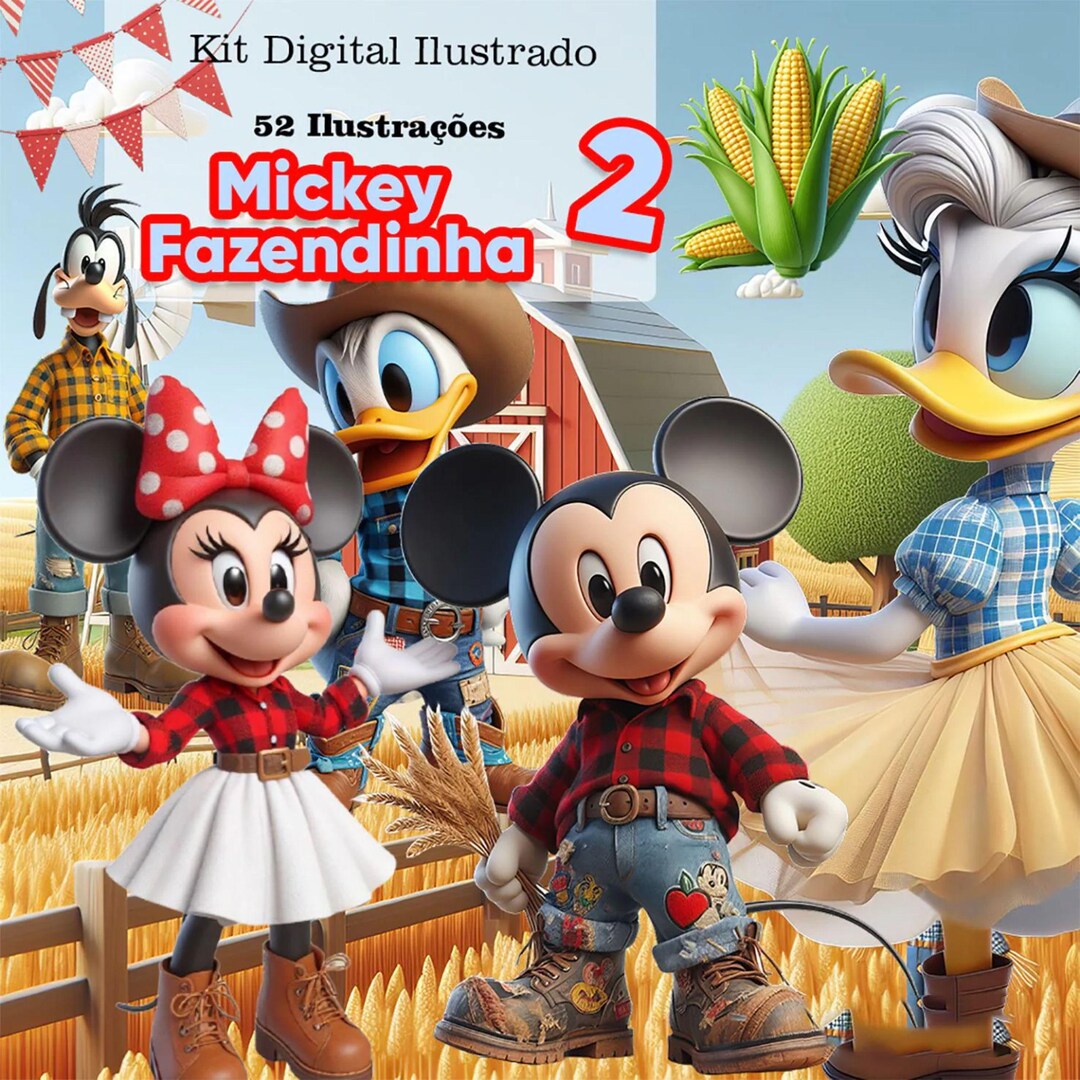 Mickey Farm Clipart Bundle – 52 PNG + Backgrounds, Mickey & Friends ...