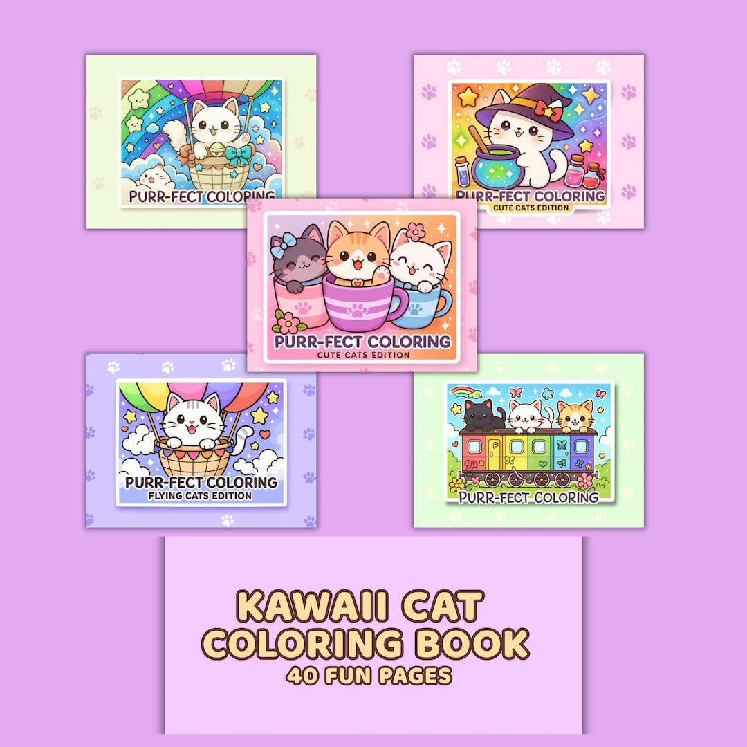 Kawaii Cat Coloring Book – Purr-fect Coloring – Cute Cats Edition – 40 ...