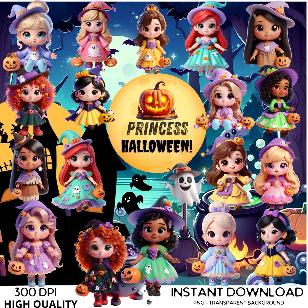 Princess Halloween Clipart Bundle – Witch Princess Pngs & Spooky ...