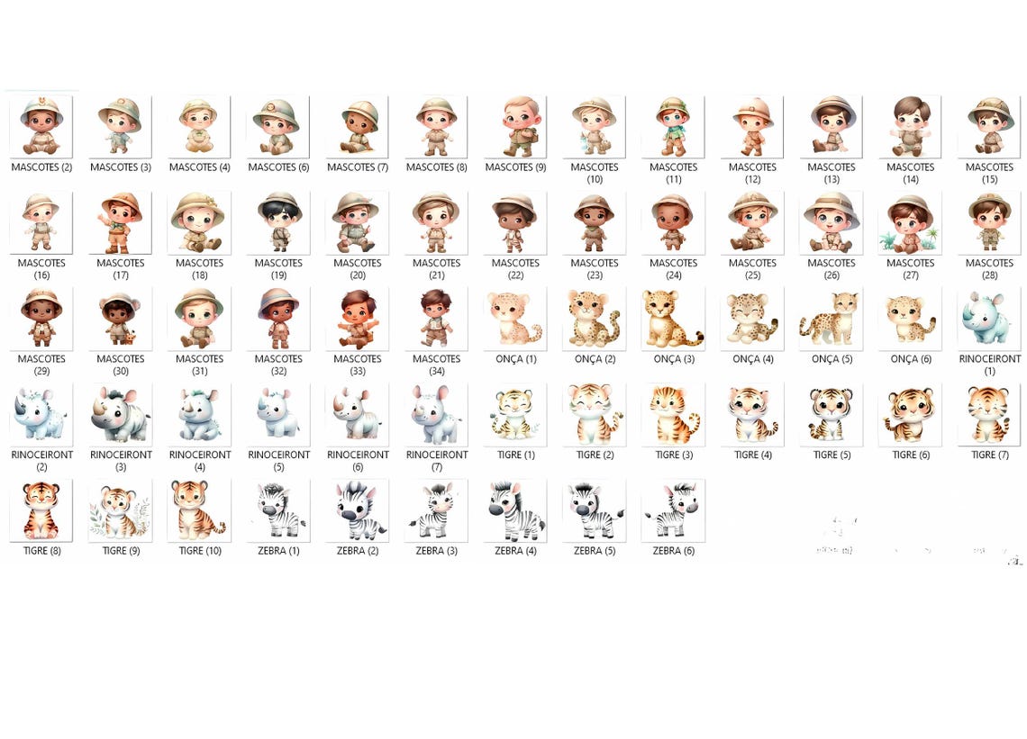 Safari Baby Watercolor Clipart Bundle — 160 PNG + 16 Backgrounds ...
