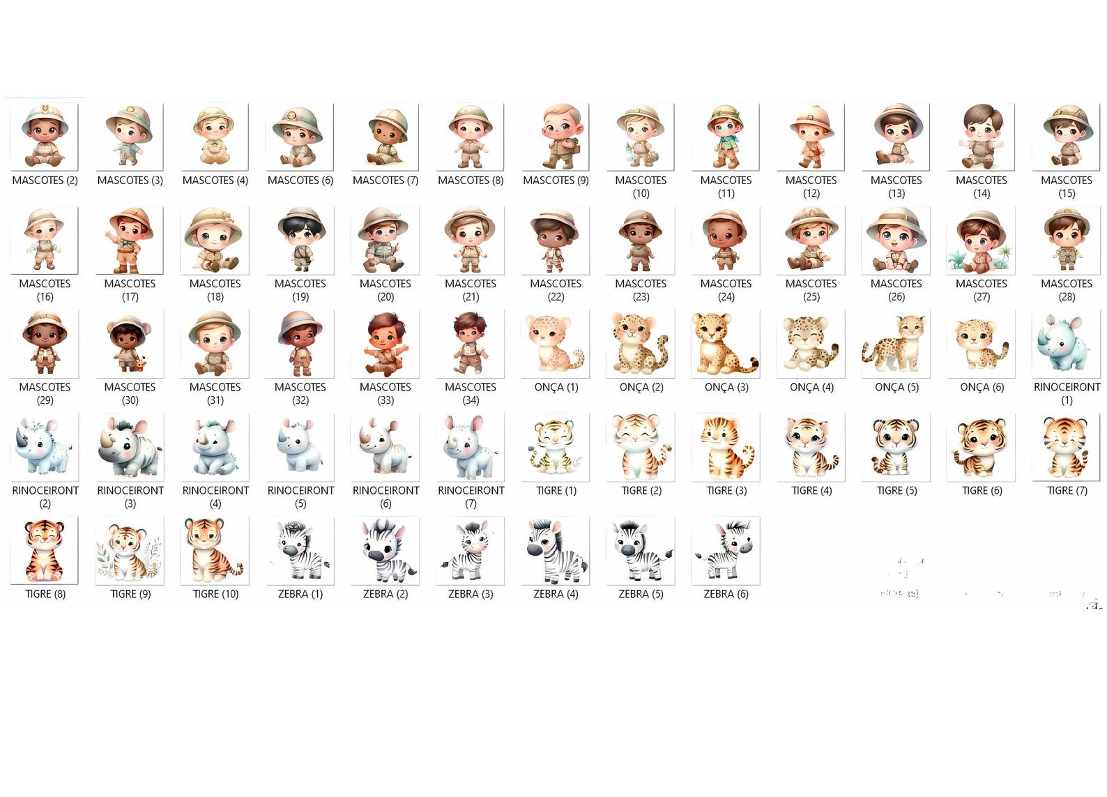 Safari Baby Watercolor Clipart Bundle — 160 PNG + 16 Backgrounds ...