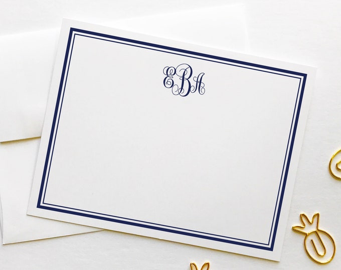 Classic Monogrammed Note Cards With Border / Monogram / Stationery ...