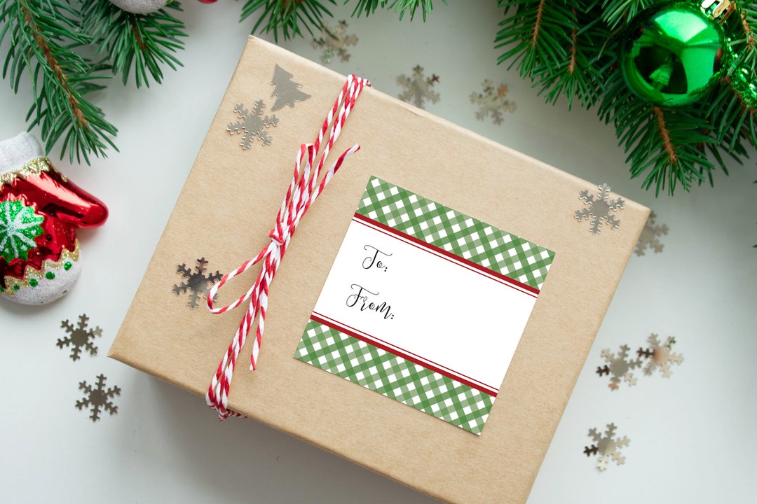 To From Gift Tags With Gingham Pattern Set of 12 Stickers Red and Green ...