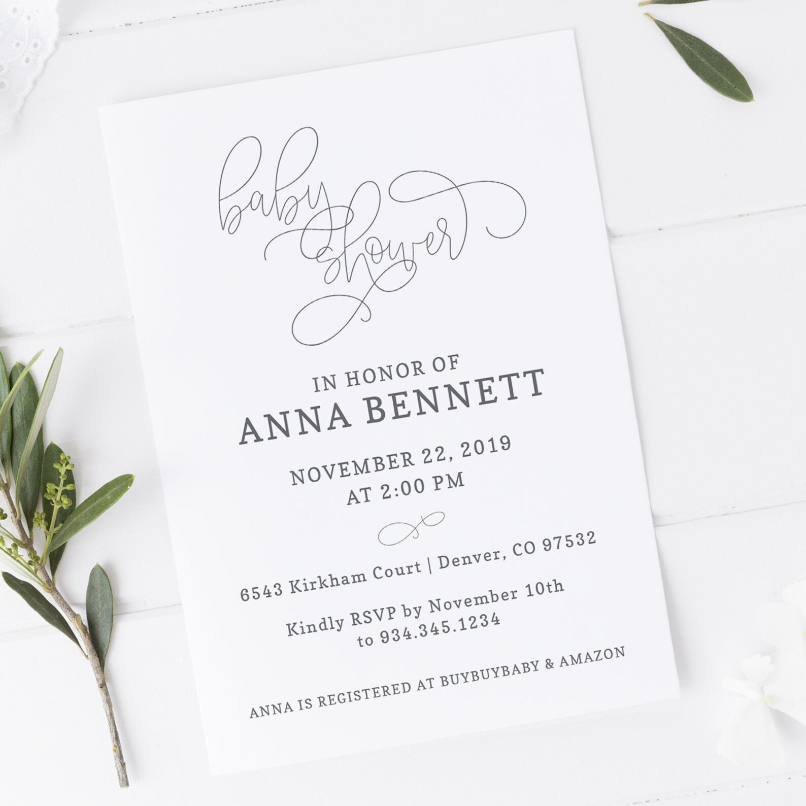 Calligraphy Baby Shower Invitation | Etsy