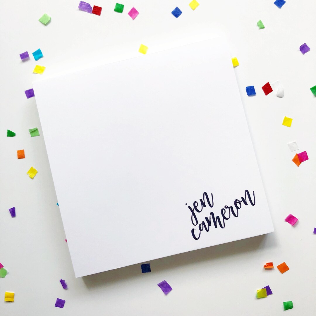 Square Personalized Notepad With Contemporary Script in the Corner - Etsy