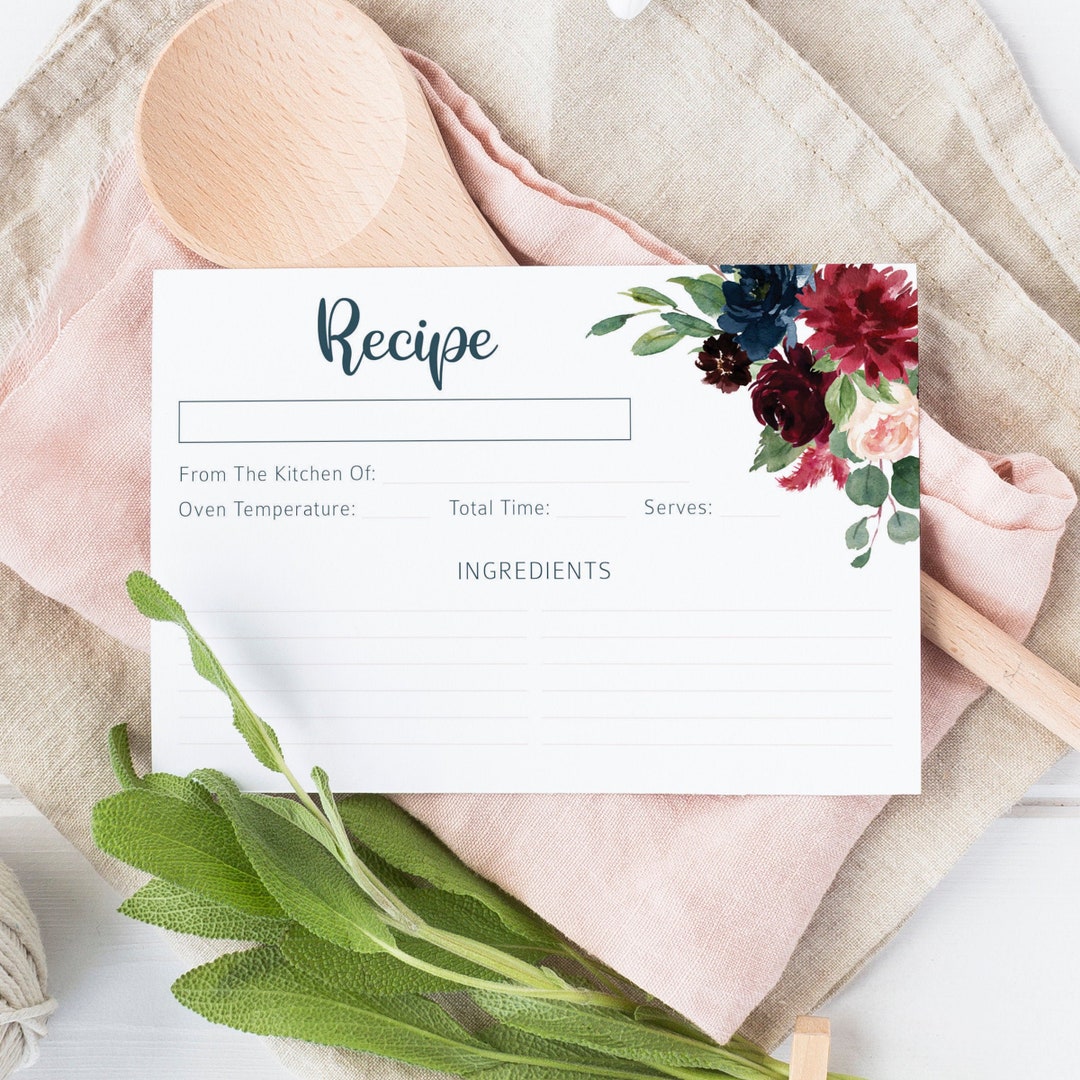 Winter Floral Recipe Card for Bridal Shower - Etsy