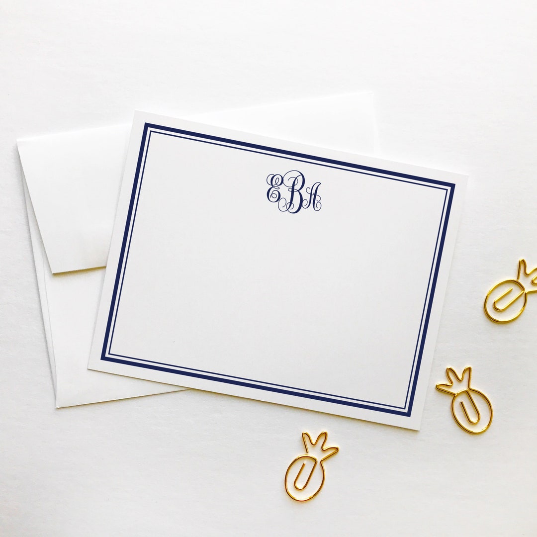 Classic Monogrammed Note Cards With Border / Monogram / Stationery ...