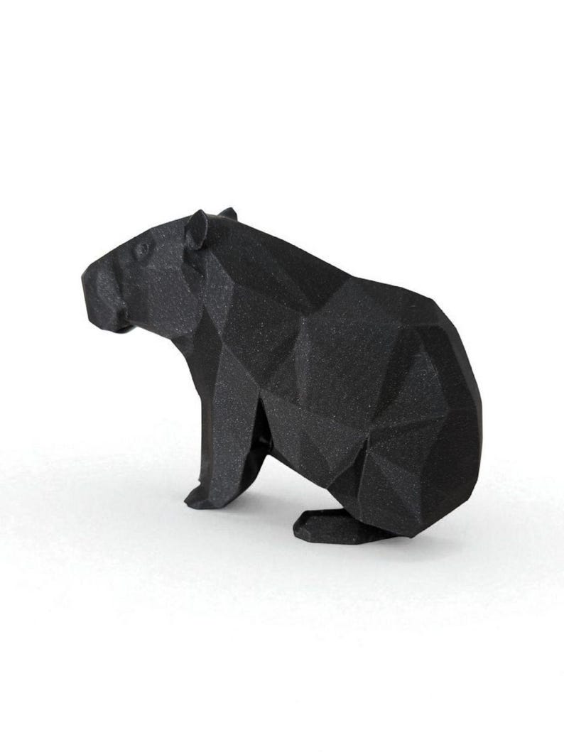 Geometric Capybara Statue, Matte Black Low Poly Animal Sculpture ...