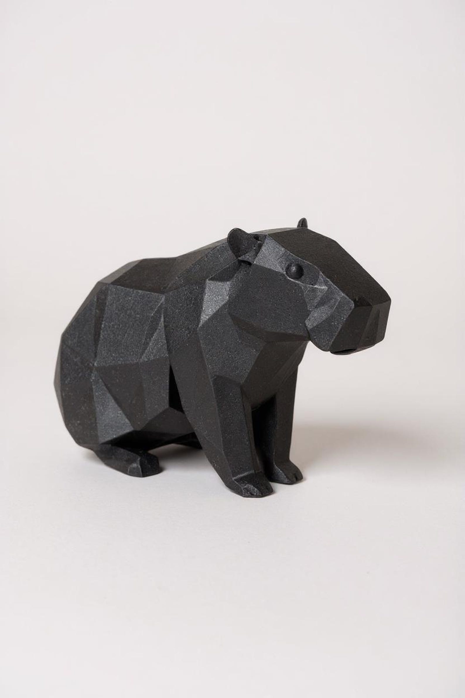Geometric Capybara Statue, Matte Black Low Poly Animal Sculpture ...