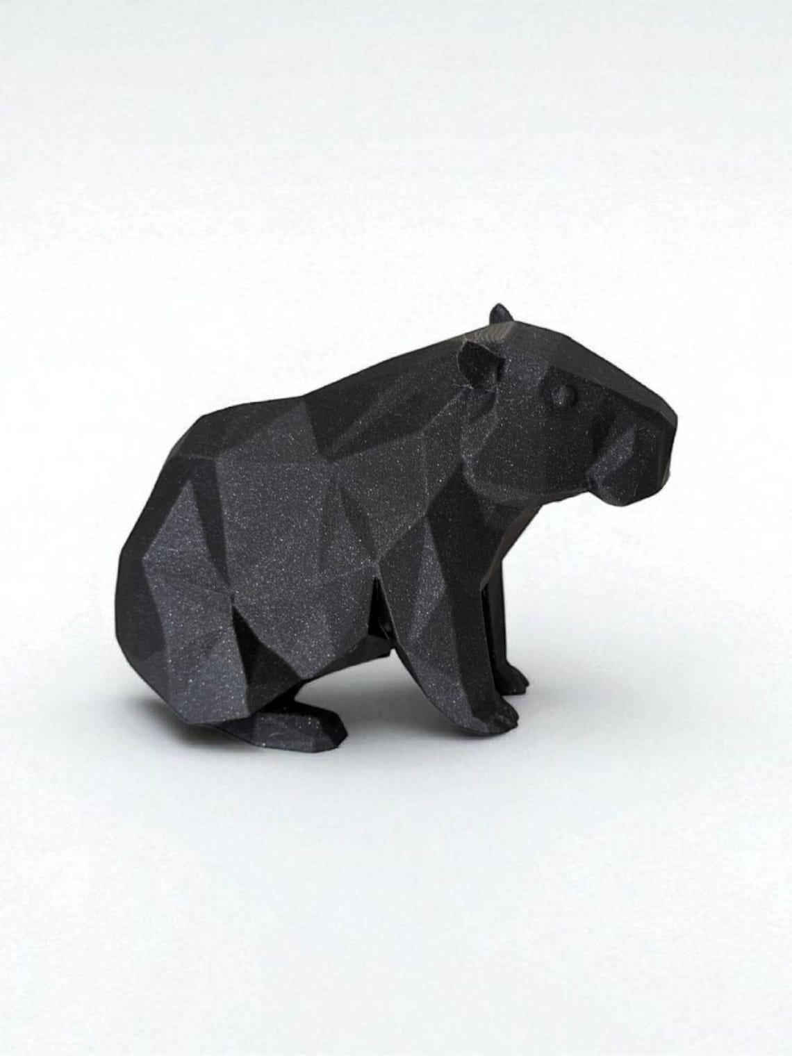 Geometric Capybara Statue, Matte Black Low Poly Animal Sculpture ...