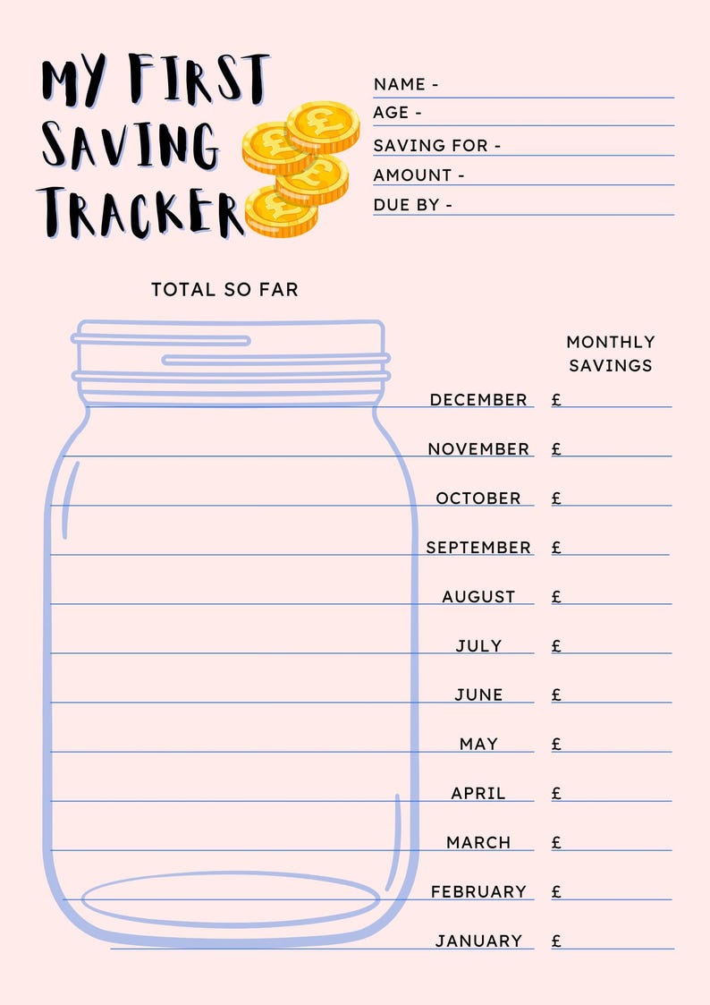 Kids Savings Tracker Printable: My First Money Chart (PDF Download ...