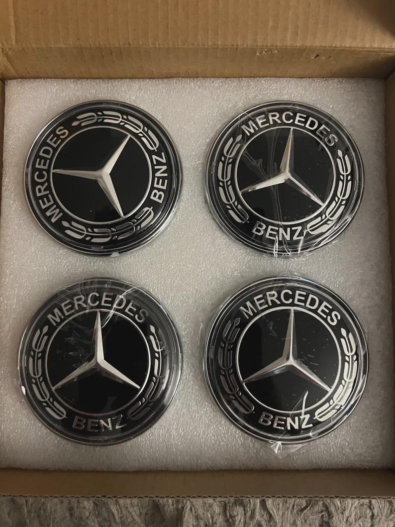 Set of 4, Mercedes Floating, Levitating, Dynamic, Hubcaps 75mm, Black ...