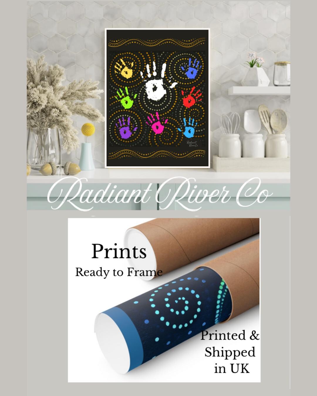 Rainbow Chakra Handprint Print – Dreamtime Dot Art for Healing, Family ...