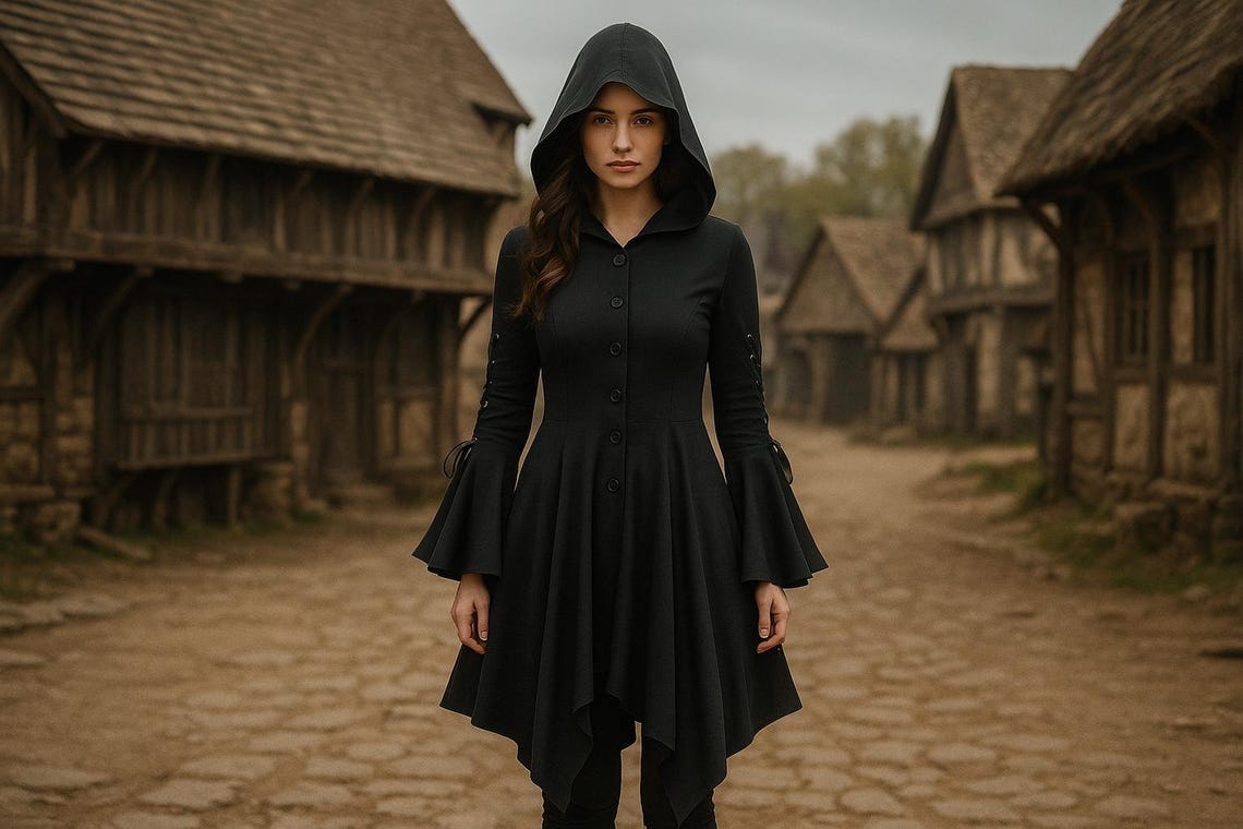 Medieval Viking Witchy Vampire Dress | Gothic Button up Dress With Hood ...