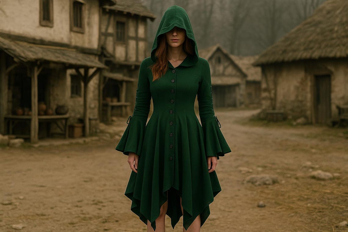 Medieval Viking Witchy Vampire Dress | Gothic Button up Dress With Hood ...