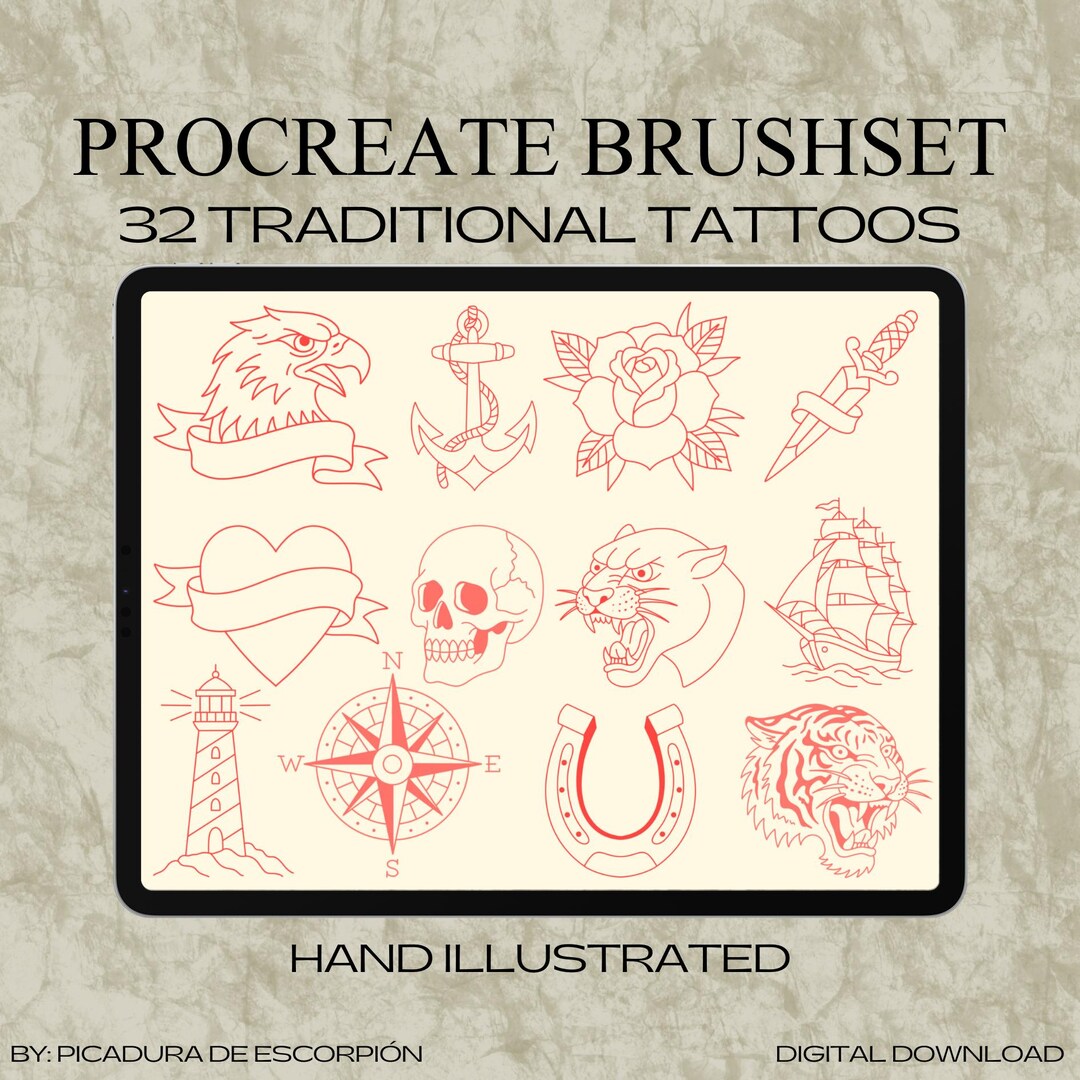 American Traditional Tattoo Flash for Procreate | 32 Classic Flash ...