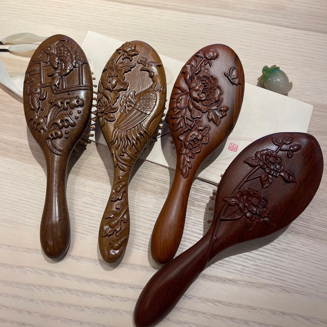 Personalized Wooden Hair Brush, Carved Sandalwood Air Cushion Comb ...