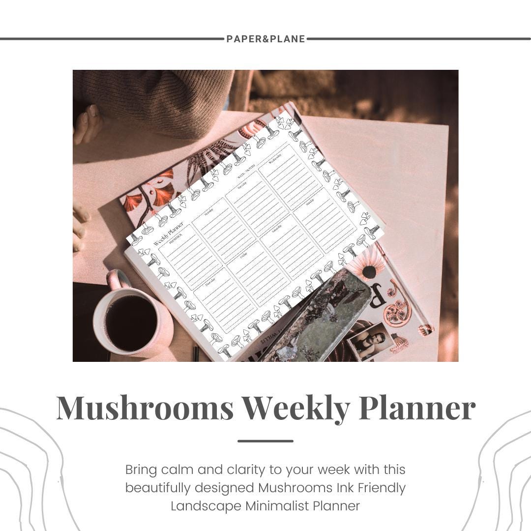 Mushrooms Weekly Planner Printable – Ink Friendly Landscape Planner ...