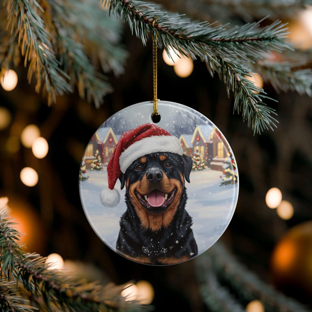 Festive Rottweiler in Santa Hat Ceramic Ornament - Etsy