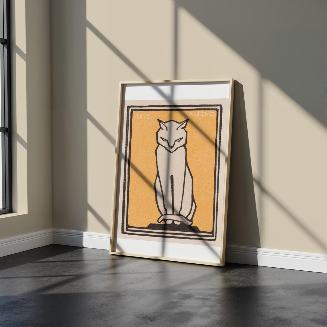 Vintage Cat Print, Art Deco Wall Art, Digital Download, 1916 Feline ...