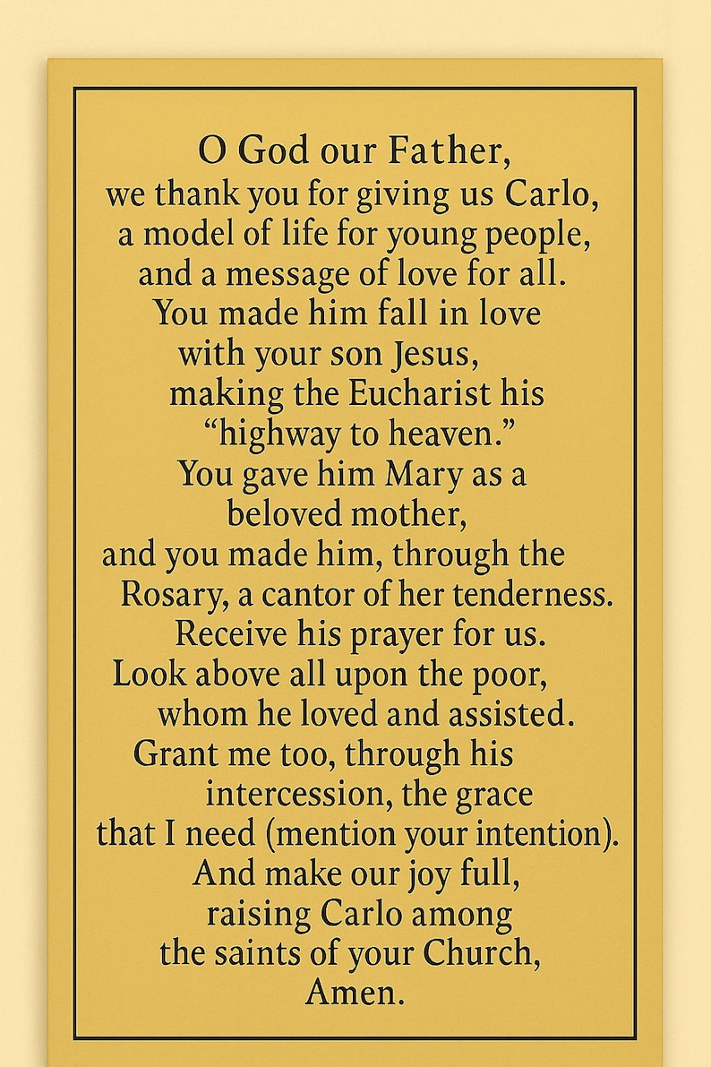St. Carlo Acutis Prayer Card: Catholic Saint Printable (2-sided PDF ...
