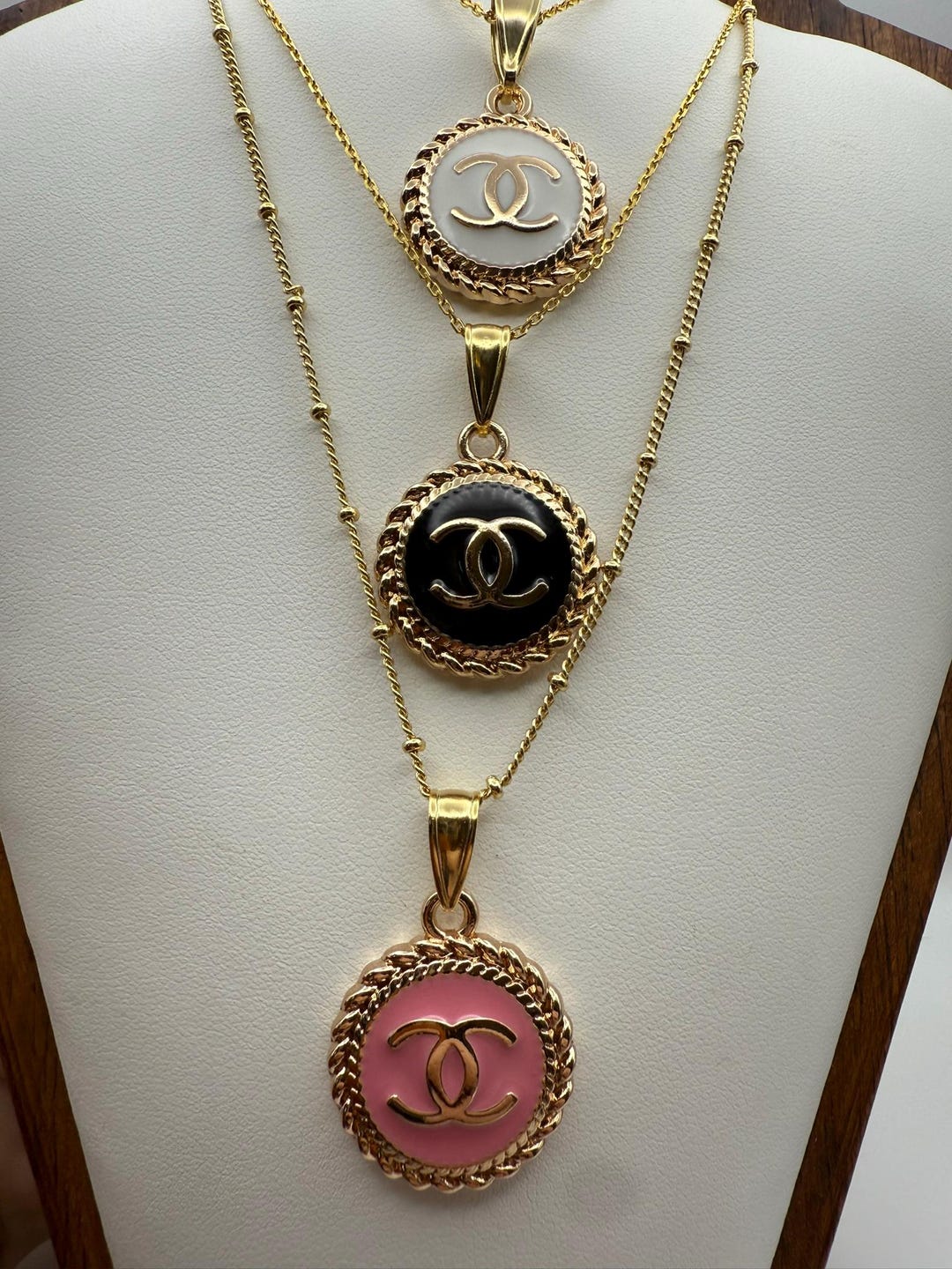 Repurposed Vintage Gold Button Necklace – Available in Pink, Black, or ...