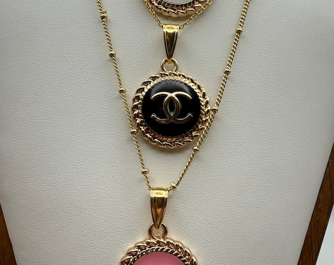 Repurposed Vintage Gold Button Necklace – Available in Pink, Black, or ...