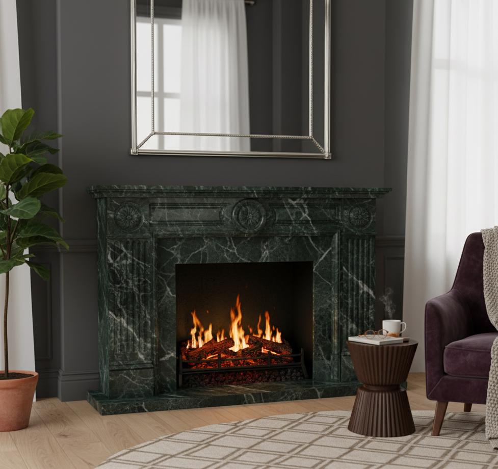 Luxury Green Marble Fireplace Mantel Surround | Verde Alpi Marble Fire ...