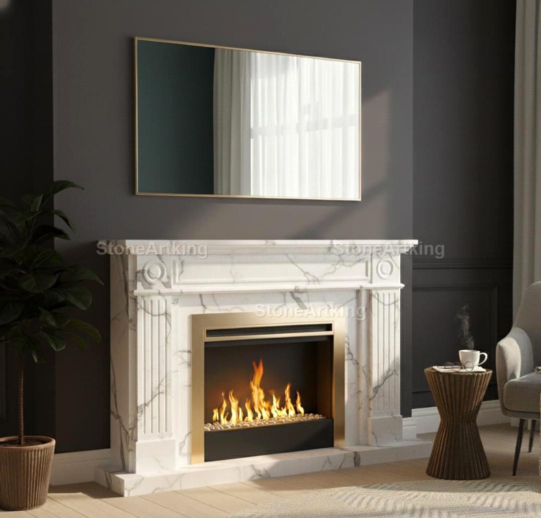 Calacatta Marble Fireplace Mantel – Hand-carved White Marble Fireplace ...