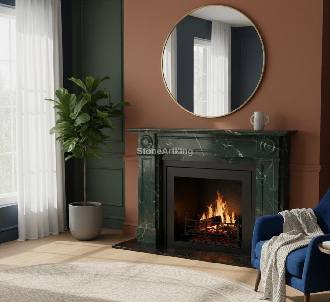 Green Marble Fireplace Mantel Surround | Hand-carved Verde Marble Fire ...