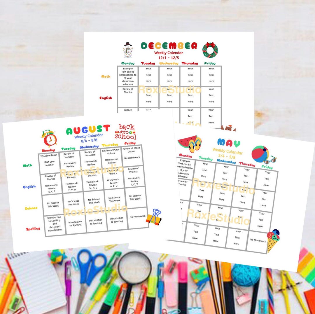 Classroom Weekly Calendar, Weekly Plan, Classroom Plans, School Week ...