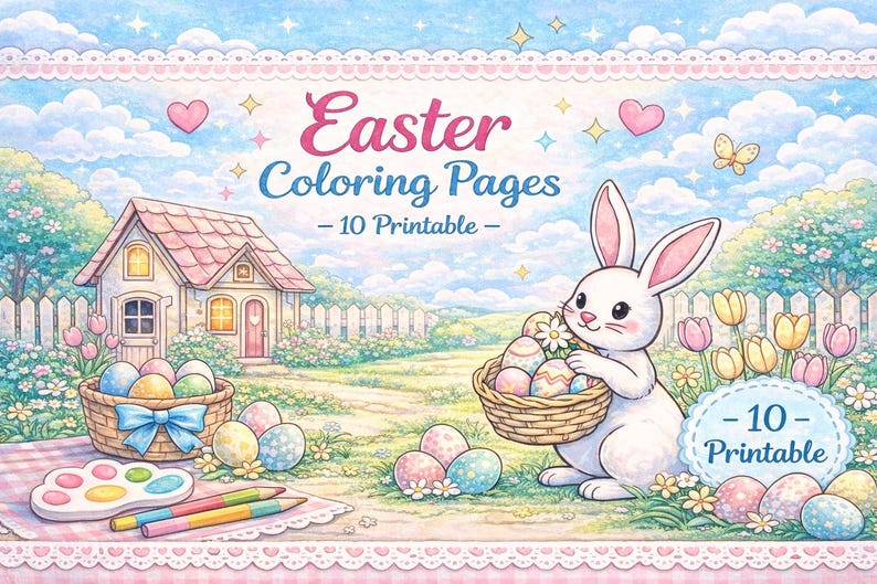 Easter Coloring Pages – 10 Printable Spring Scenes - Etsy