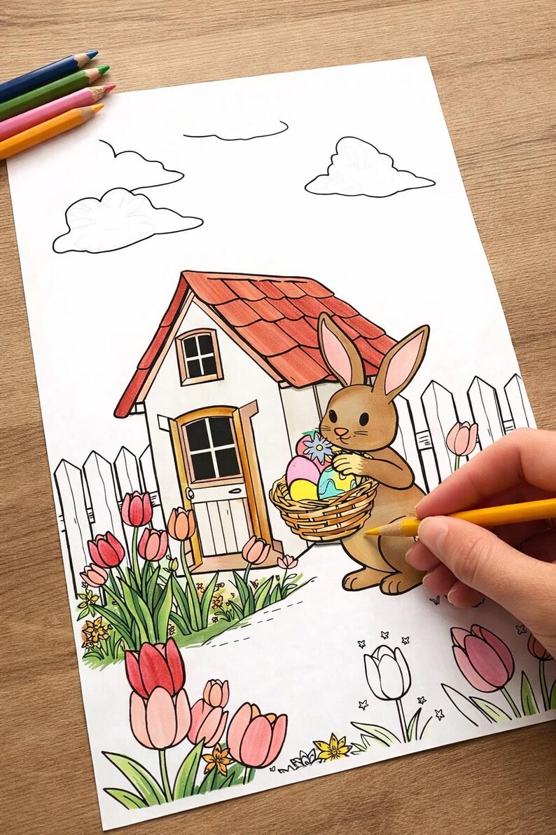 Easter Coloring Pages – 10 Printable Spring Scenes - Etsy