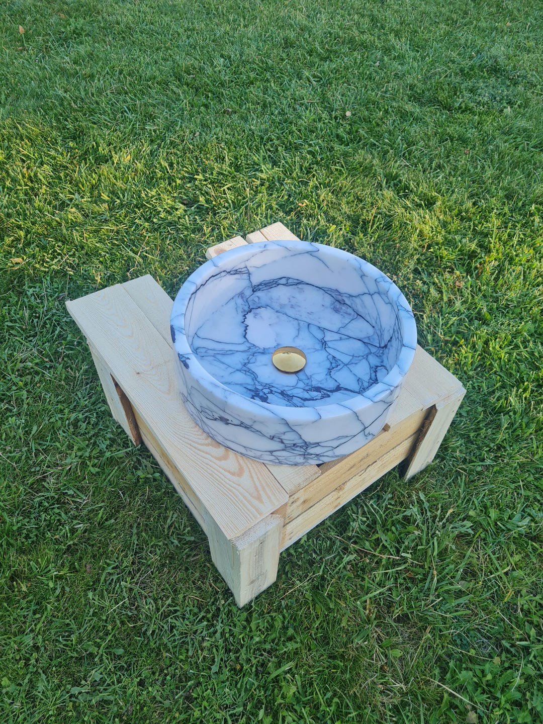 Custom Size Round Calacatta Lilac Luxury Marble Sink, Hand Carved ...