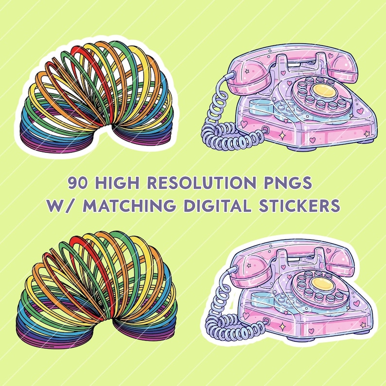 Retro 90s Clipart Bundle | 90 PNG Digital Stickers | Nostalgic 90s ...