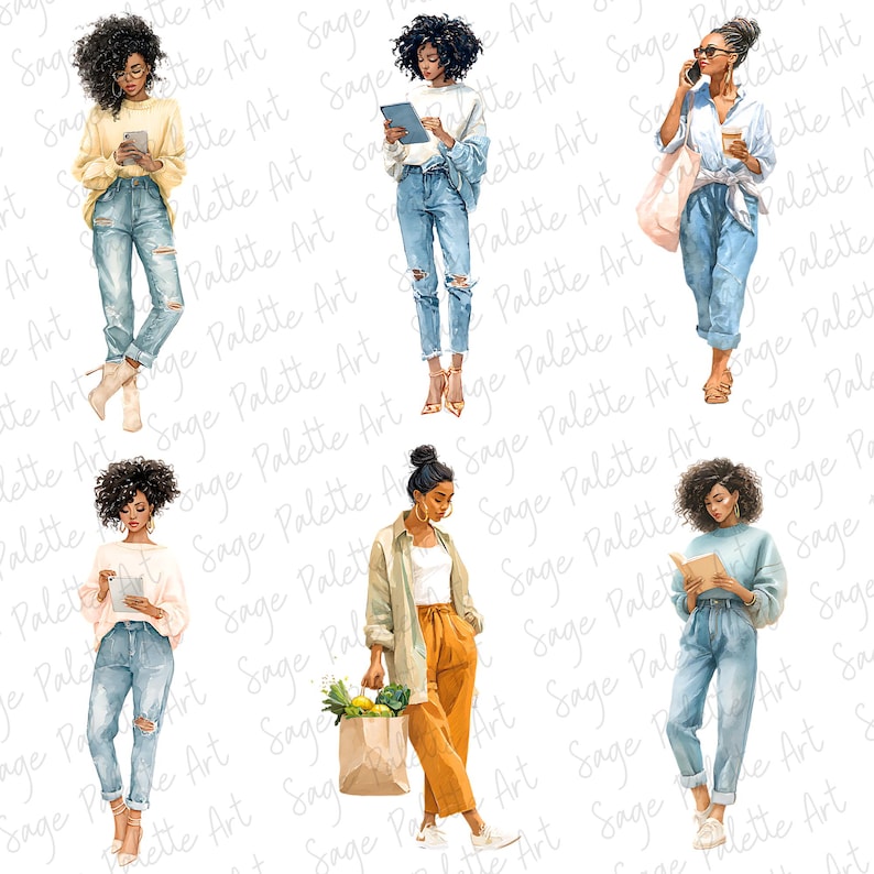 Black Woman Clipart Bundle: Watercolor Pngs for DIY Designs | Digital ...