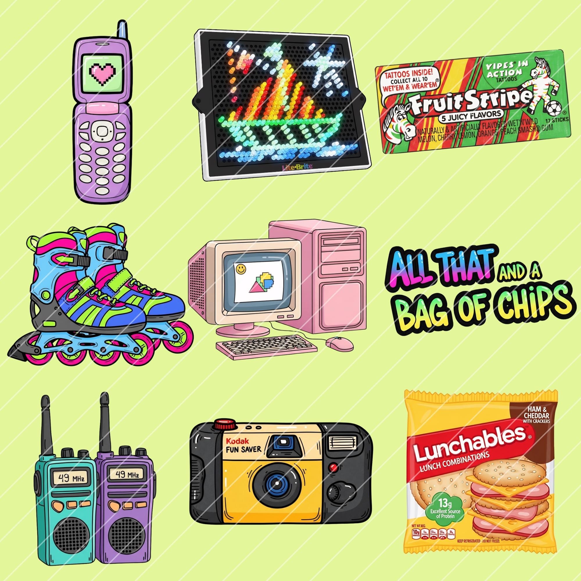 Retro 90s Clipart Bundle | 90 PNG Digital Stickers | Nostalgic 90s ...