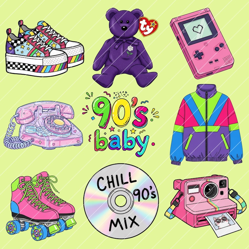 Retro 90s Clipart Bundle | 90 PNG Digital Stickers | Nostalgic 90s ...