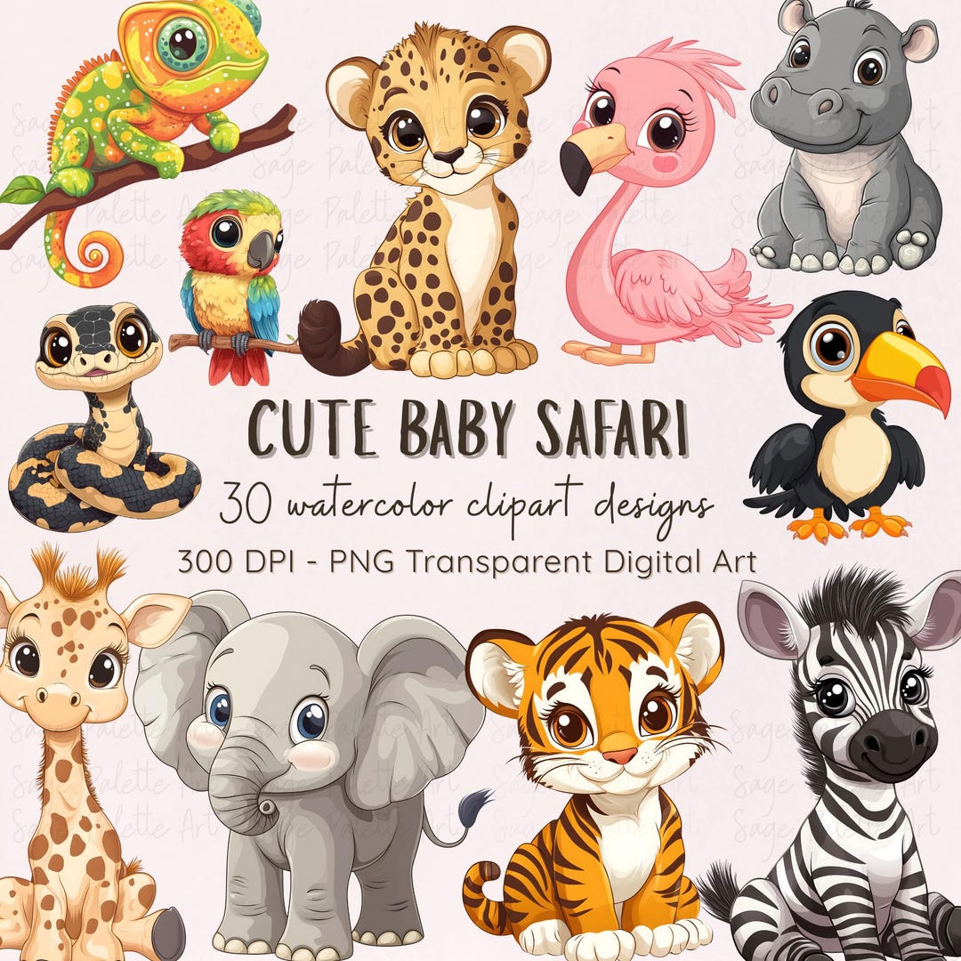 Baby Safari Animal Clipart | 30 Jungle Nursery PNG Designs (digital ...