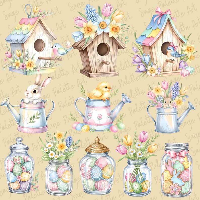 Pastel Easter Watercolor Clipart Bundle, Spring Animals, Flowers ...