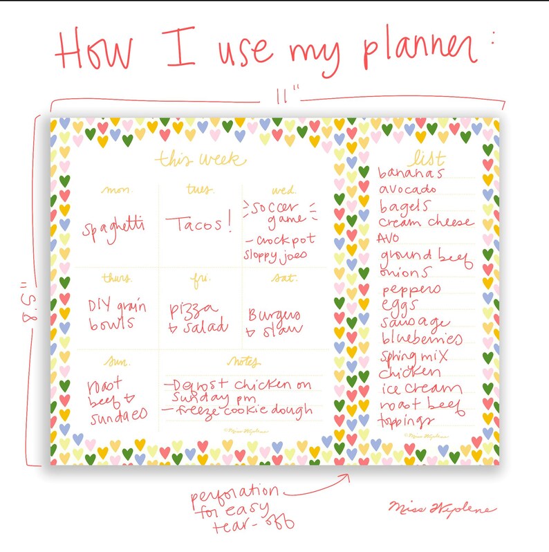 Katherine Heart Weekly Planner Notepad: 8.5x11 To-do List - Etsy