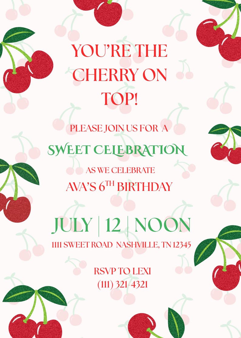 You're the Cherry on Top! Birthday Party Invitation - Etsy