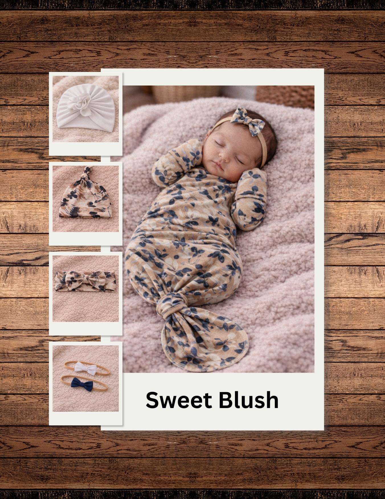 Floral Knotted Baby Gown | DBP Cotton, Convertible Mittens | Preemie ...