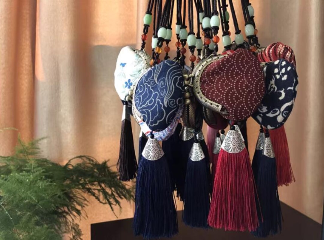 Handmade Oriental Sachet Coin Pouch With Tassel | Brocade Keychain ...