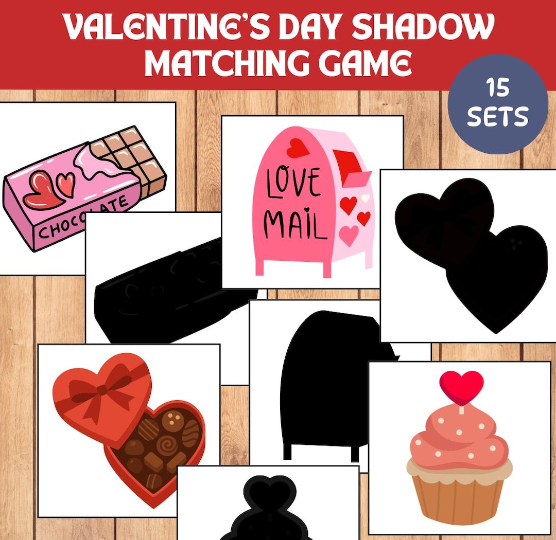 Valentine's Day Shadow Matching Game, Montessori Printable (PDF) - Etsy