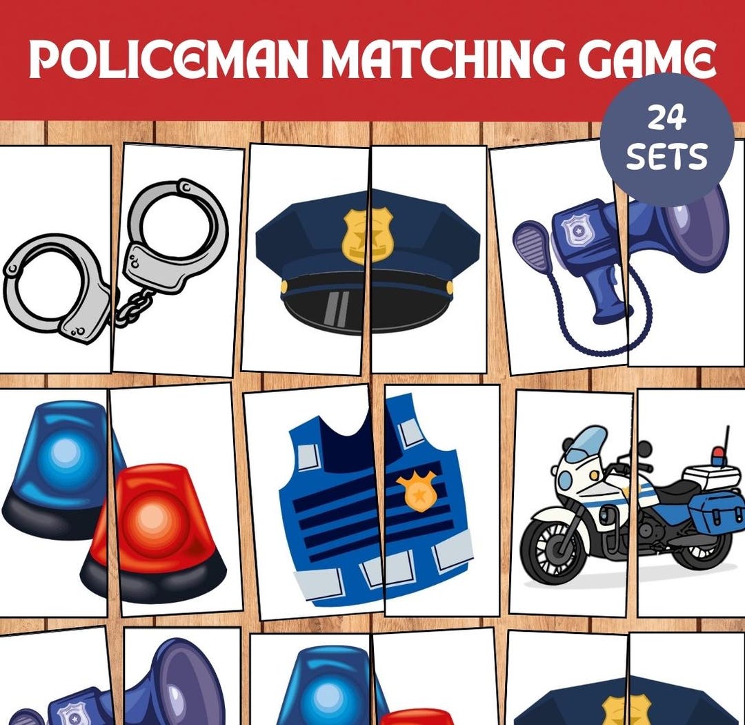 Policeman Matching Game, Montessori Symmetry Puzzle (PDF & JPG Pattern ...